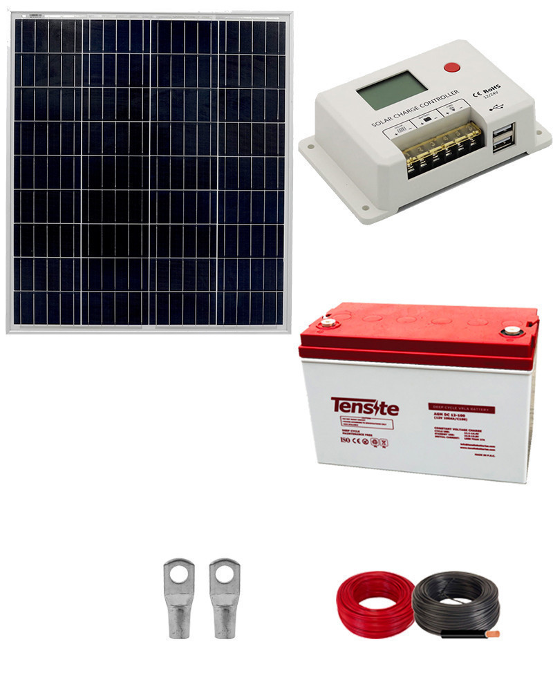 Kit solar auto-instalável 75W 12V com bateria – C&M Pura Solar